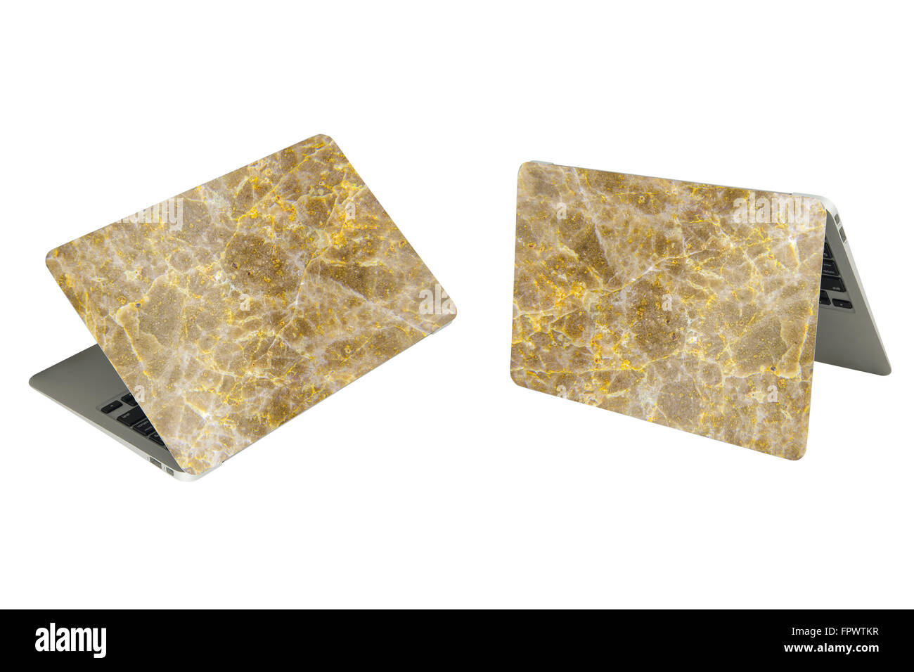 marble texture case for laptop on white background Stock Photo - Alamy