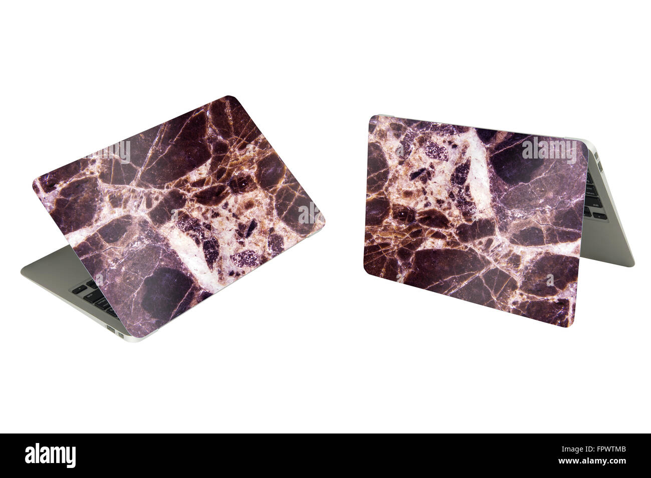 marble texture case for laptop on white background Stock Photo - Alamy