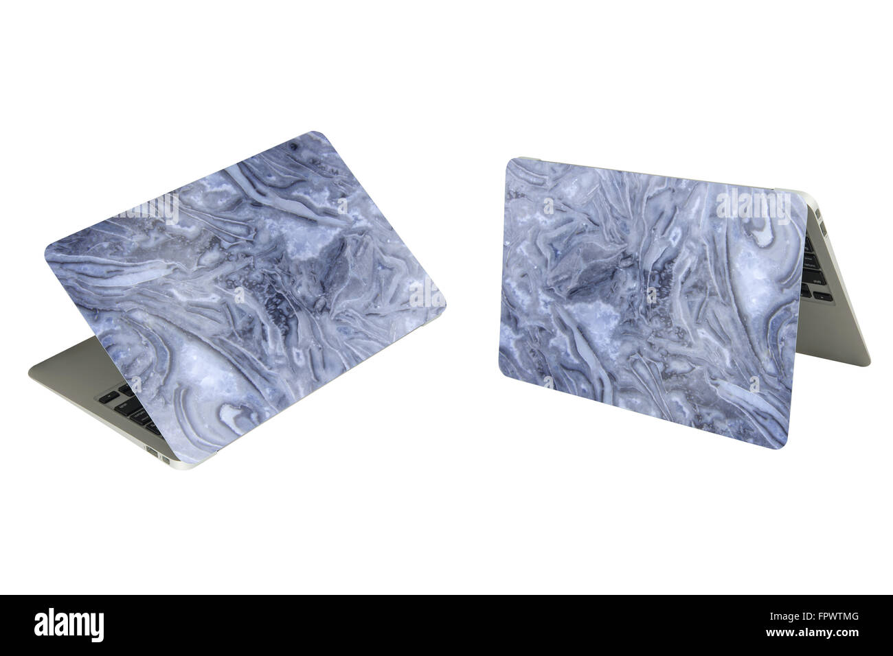 marble texture case for laptop on white background Stock Photo - Alamy