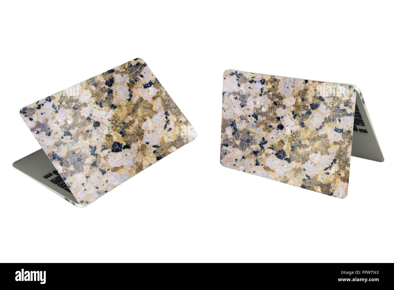 marble texture case for laptop on white background Stock Photo - Alamy