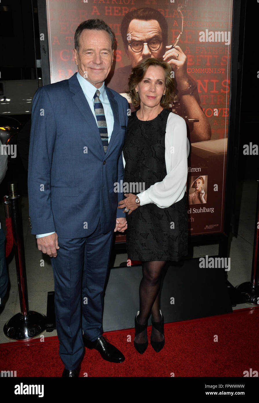 LOS ANGELES, CA - OCTOBER 27, 2015: Bryan Cranston & wife Robin Dearden ...