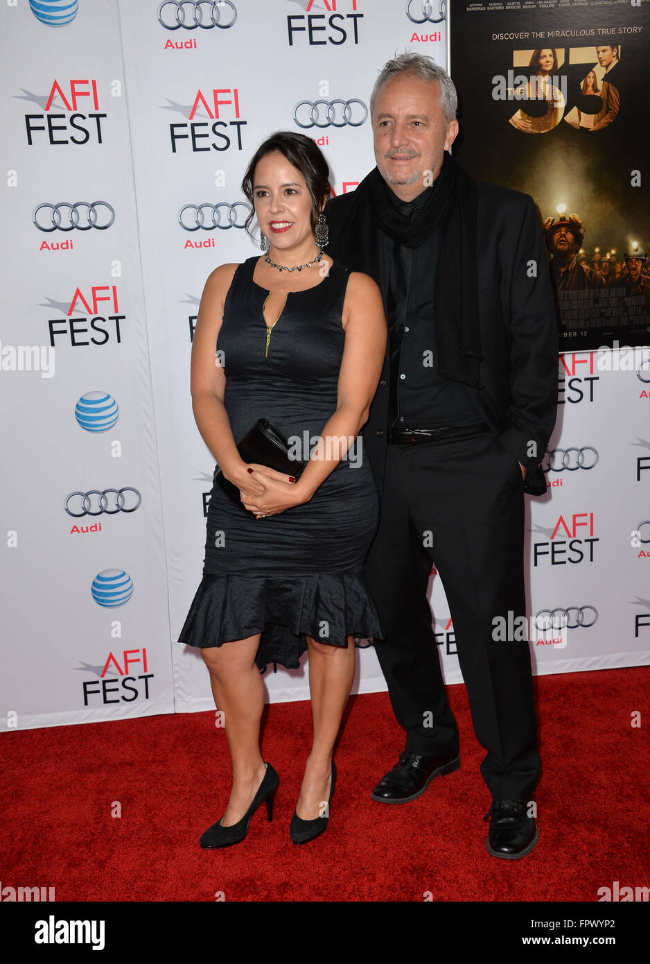 LOS ANGELES, CA - NOVEMBER 9, 2015: Director Patricia Riggen & husband ...