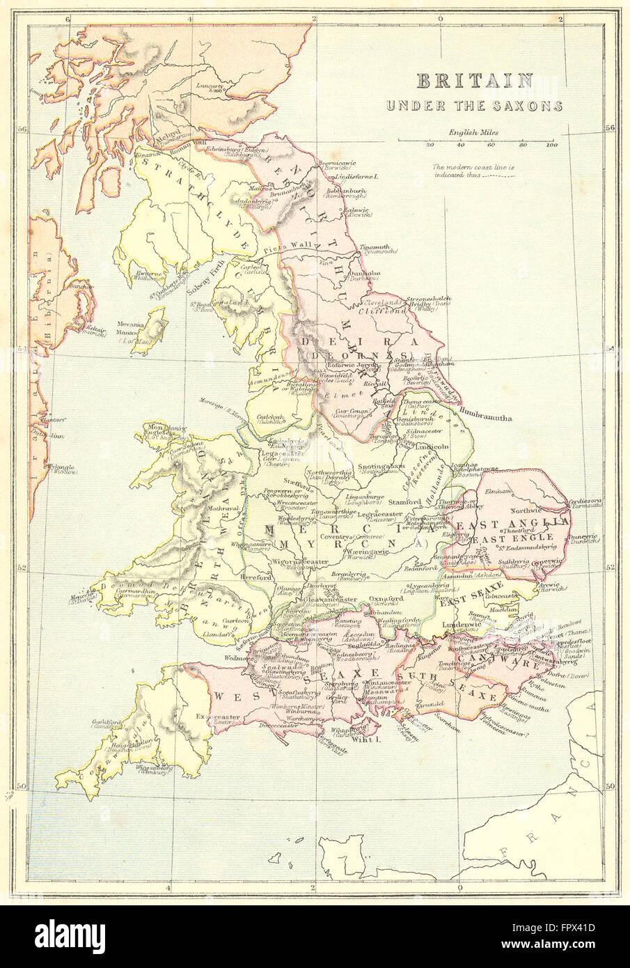 UK: Britain under Saxons: England Wales Collins, 1870 antique map Stock ...