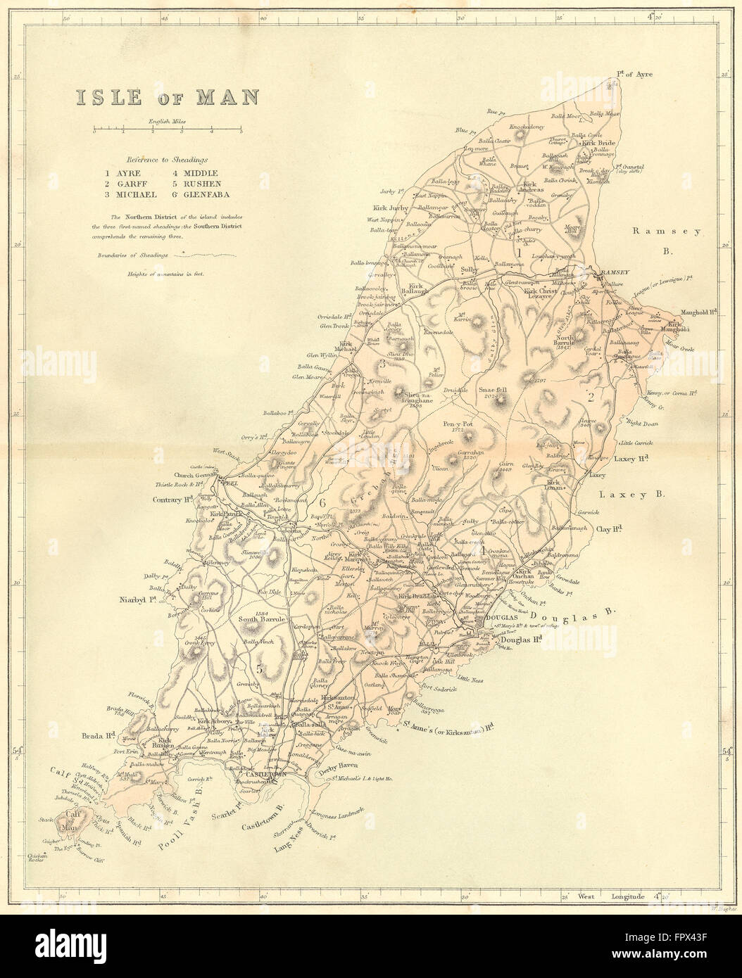 IOM: Isle of Man: Virtue, 1860 antique map Stock Photo - Alamy