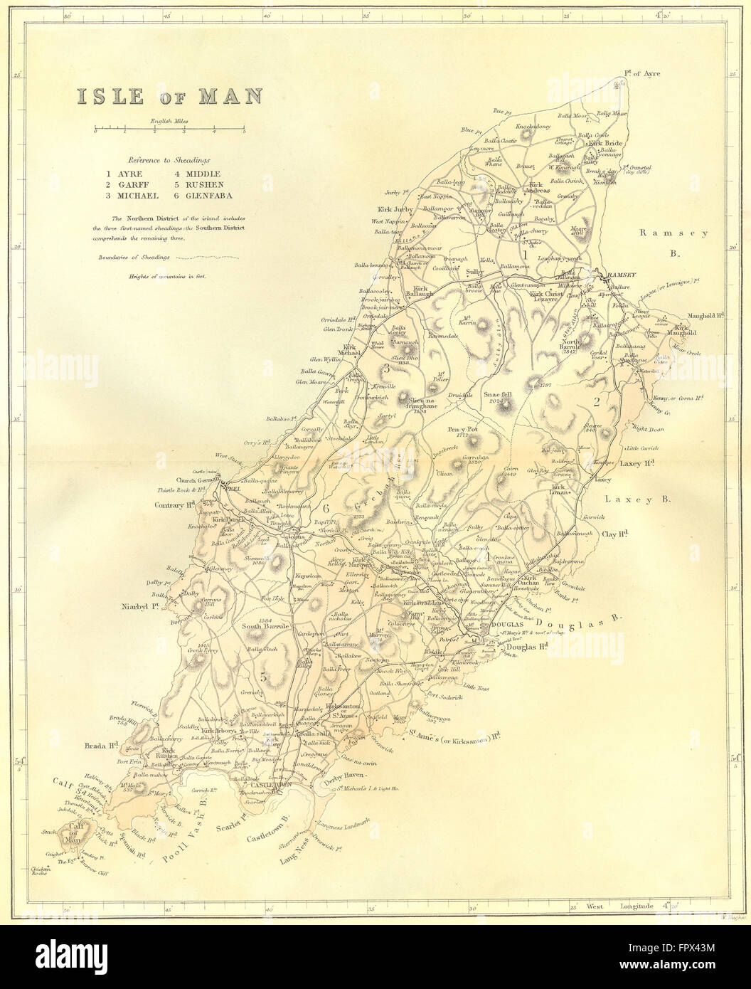 IOM: Isle of Man: Virtue Hughes, 1860 antique map Stock Photo - Alamy