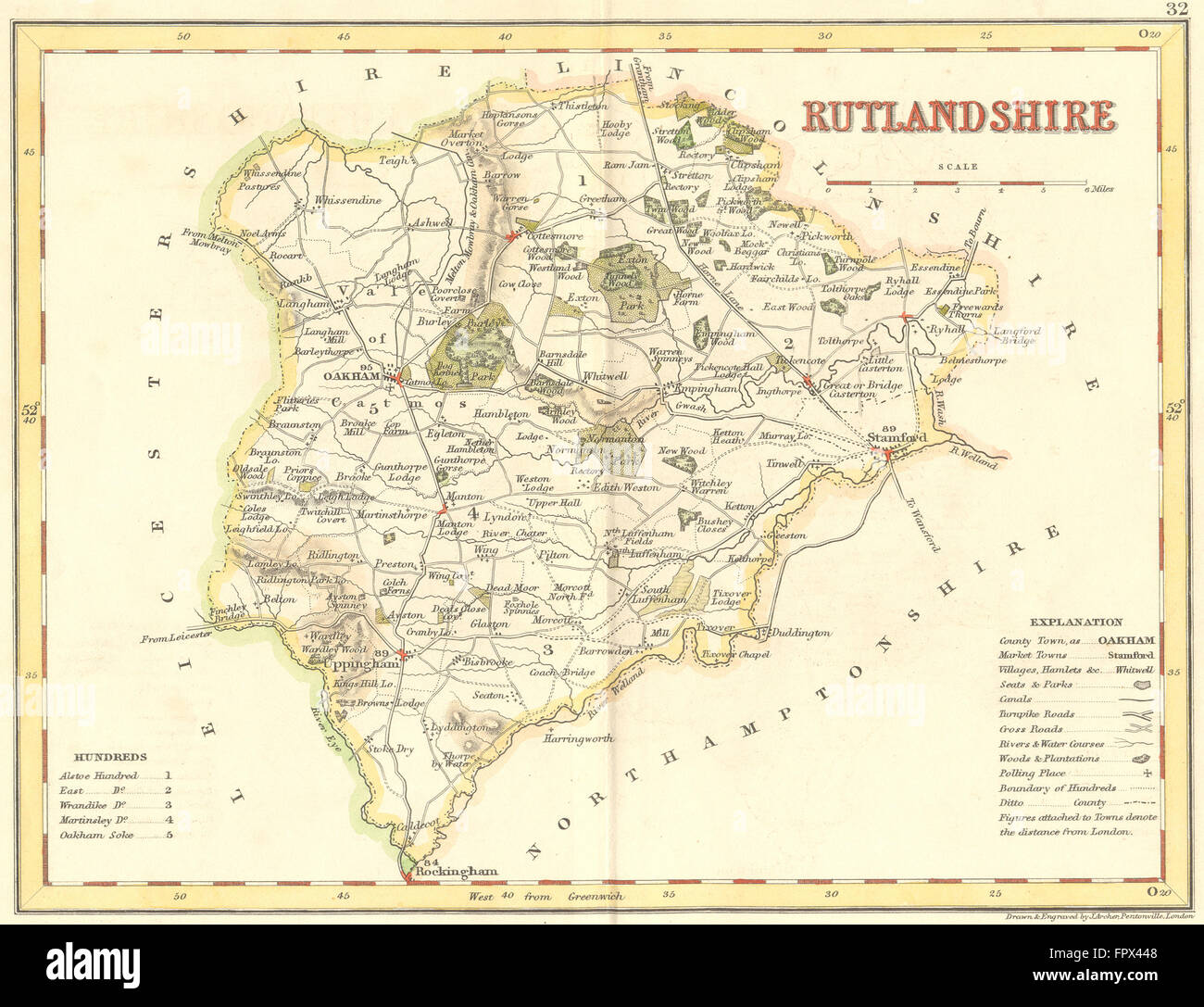 RUTLAND: Rutlandshire: Archer Dugdale, c1840 antique map Stock Photo ...