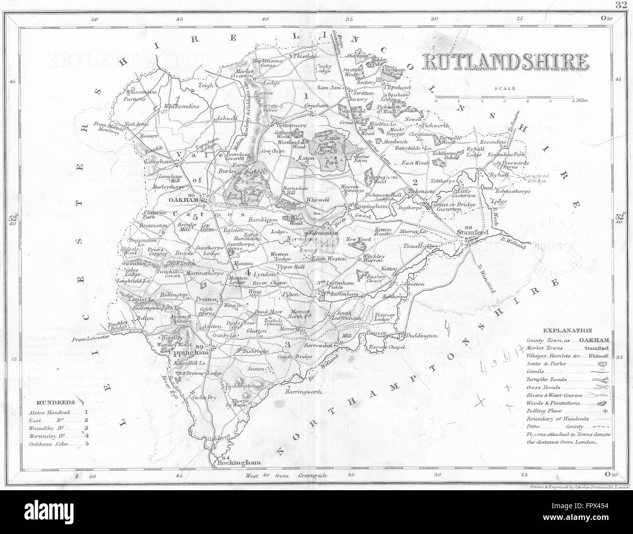 RUTLAND: Rutlandshire: Archer Dugdale, c1840 antique map Stock Photo ...