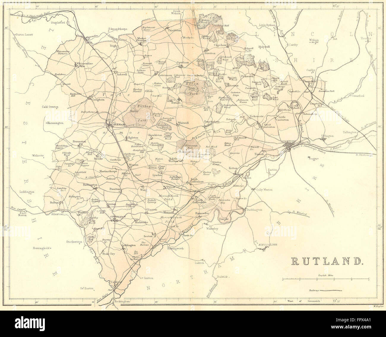 RUTLAND: Virtue, 1860 antique map Stock Photo - Alamy