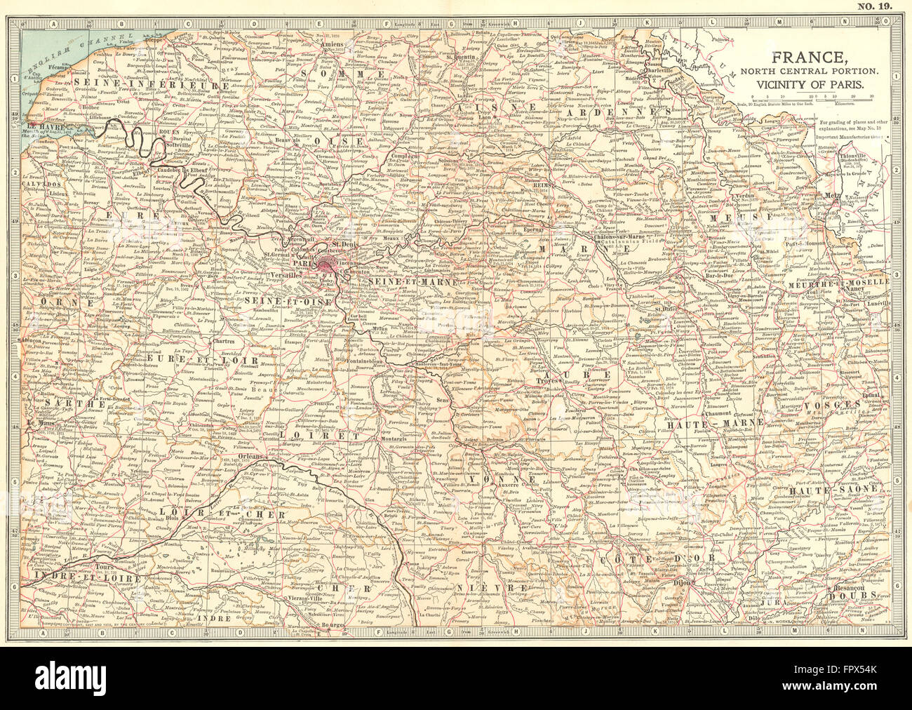 FRANCE: North central around Paris, 1903 antique map Stock Photo - Alamy
