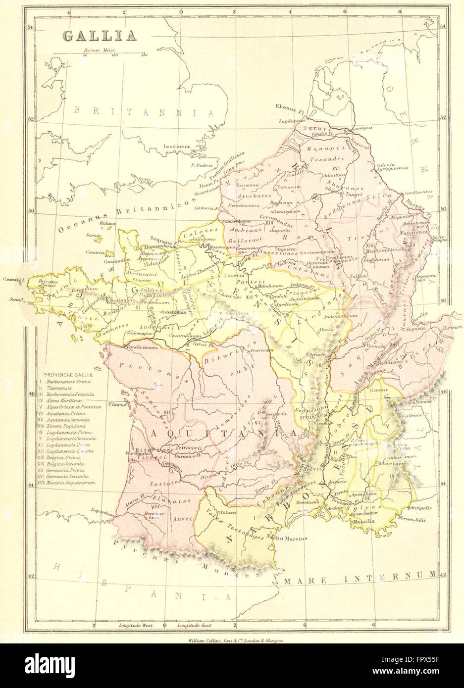 ROMAN FRANCE: Ancient Gallia Gaul: Collins, 1870 antique map Stock ...
