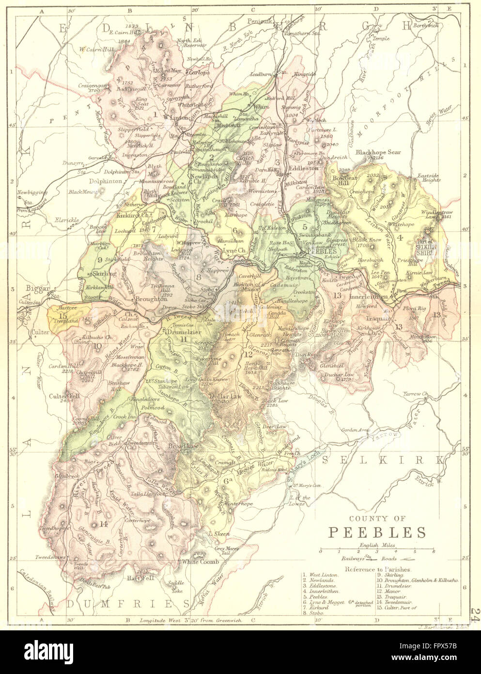 SCOTLAND: Peebles: Peeblesshire: Philip, 1891 antique map Stock Photo ...