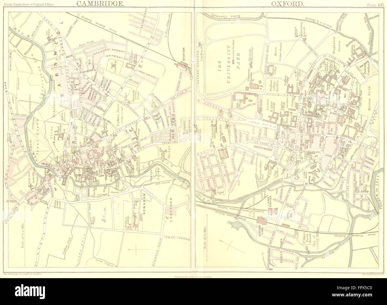 OXON CAMBS: Cambridge Oxford: Town Plans: Black, 1892 antique map Stock ...