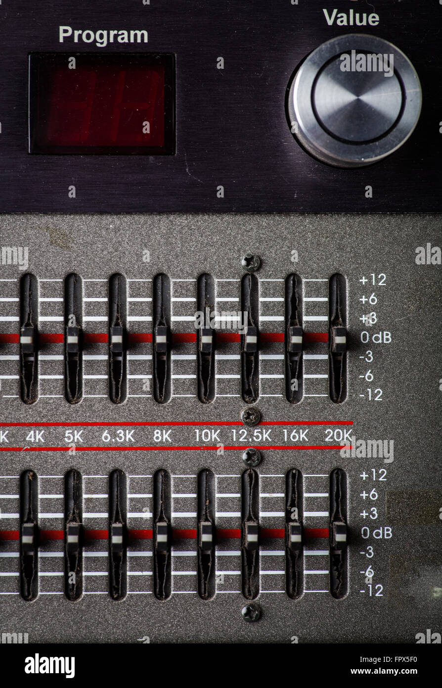 Color image of many buttons on a sound mixer in a recording studio ...