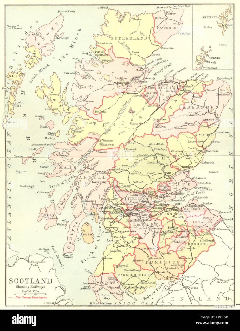 SCOTLAND: Railways: Philip Orkey Shetland inset, 1891 antique map Stock ...