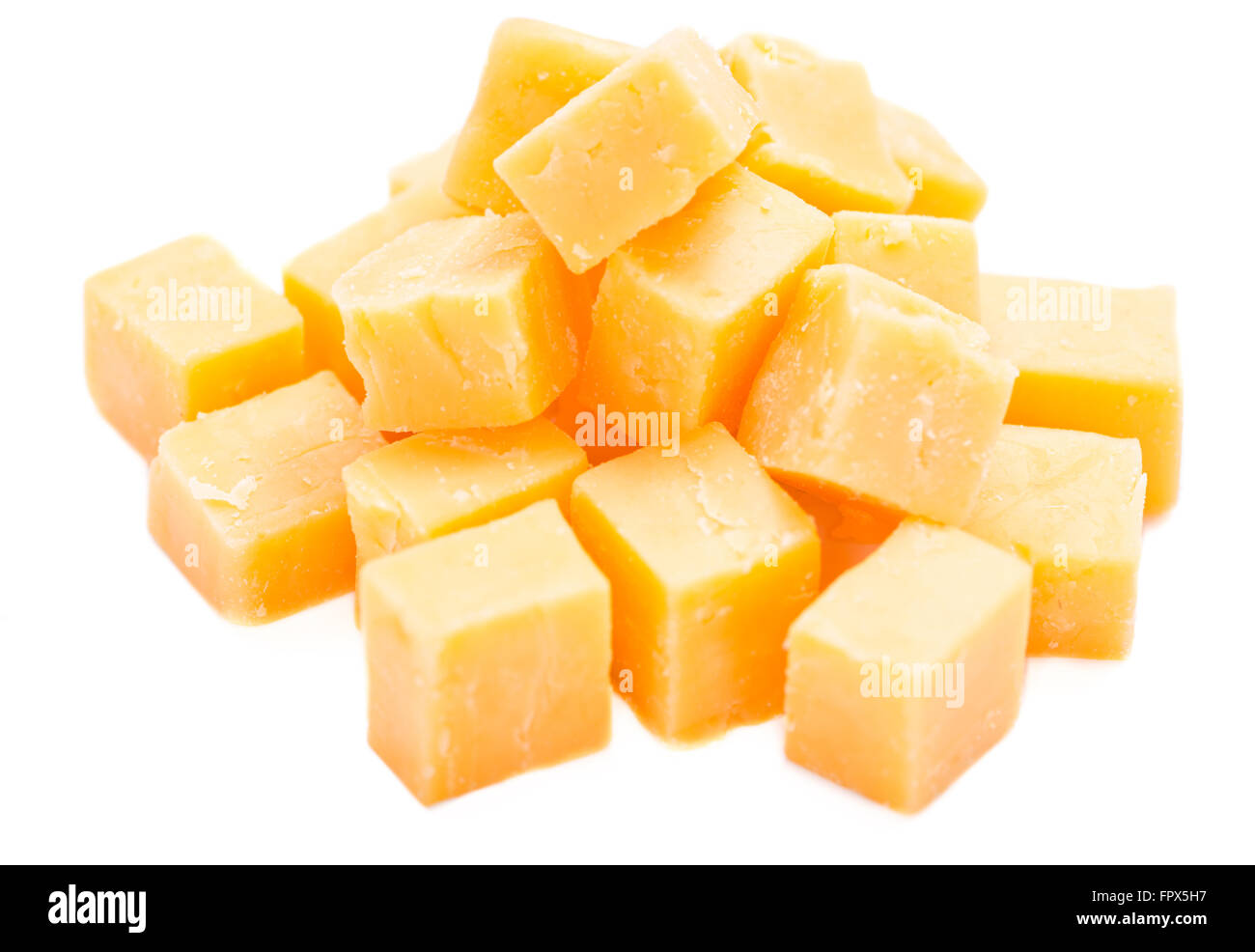 Diced Cheddar isolated on pure white background (close-up shot Stock ...