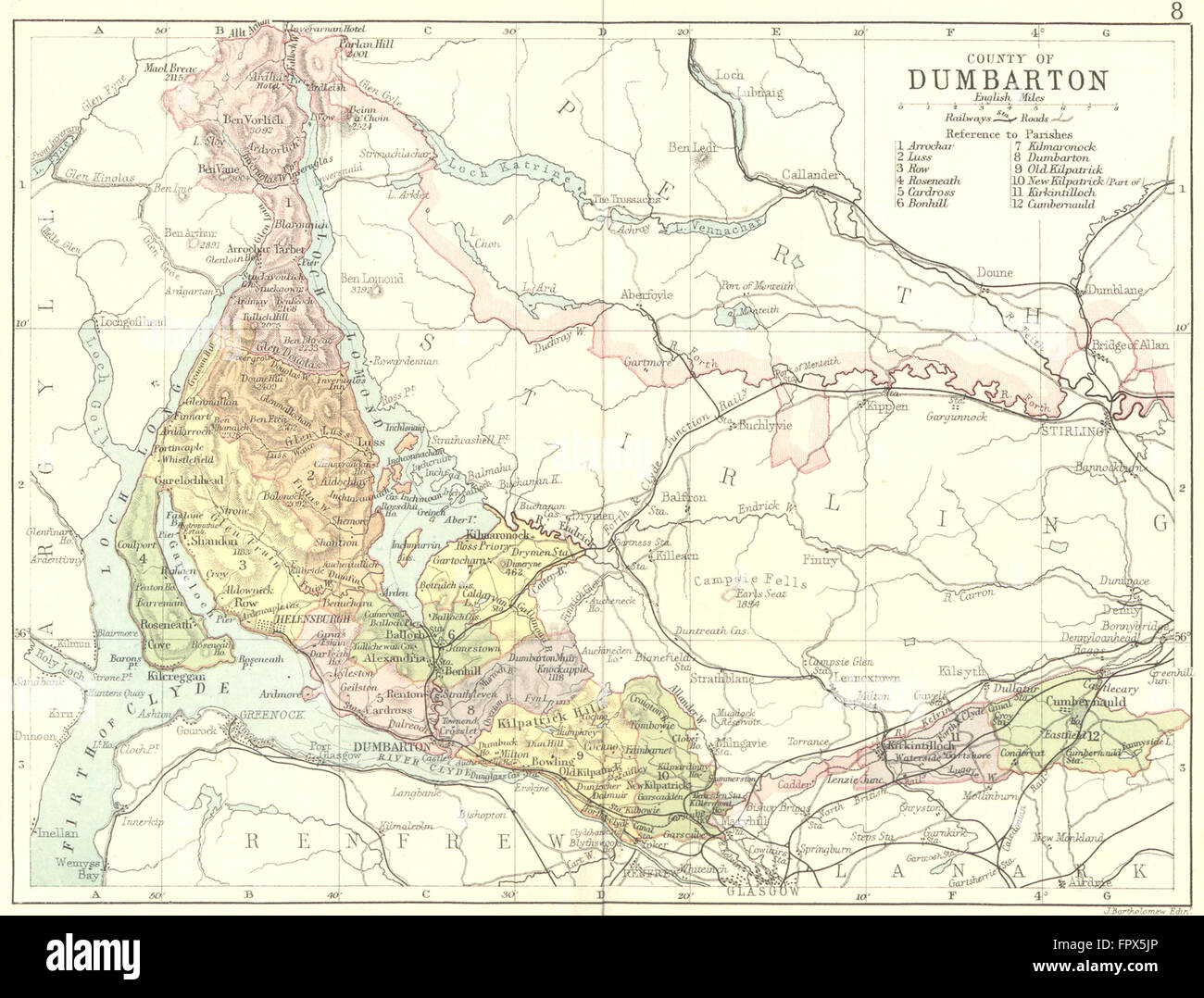 Map of the county of dumbarton hi-res stock photography and images - Alamy