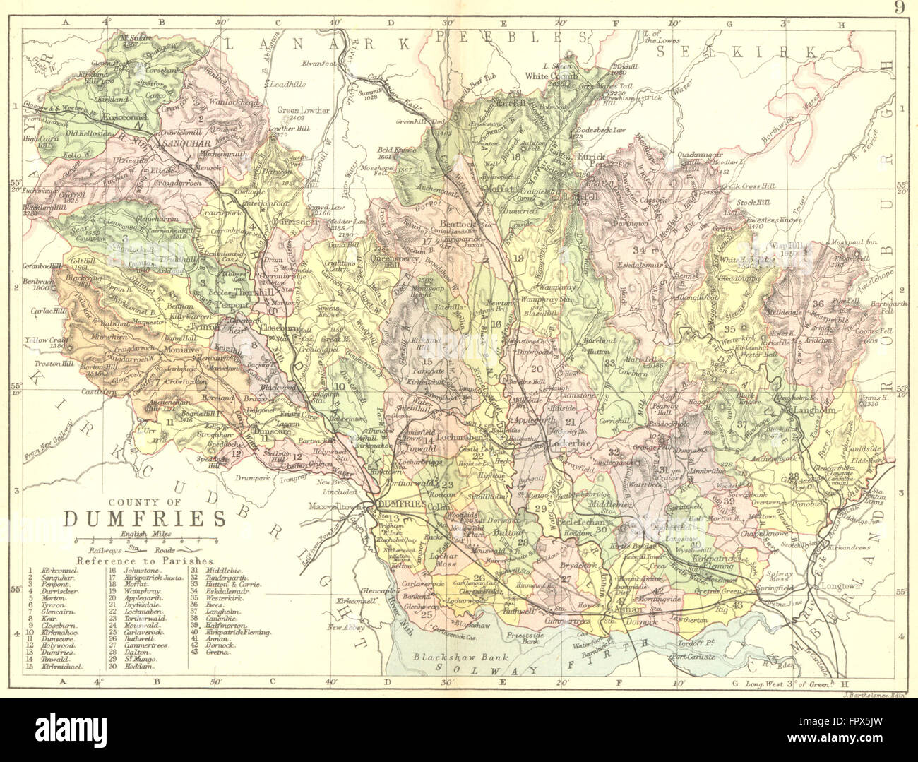 SCOTLAND: Dumfries: Dumfriesshire: Philip, 1891 antique map Stock Photo ...