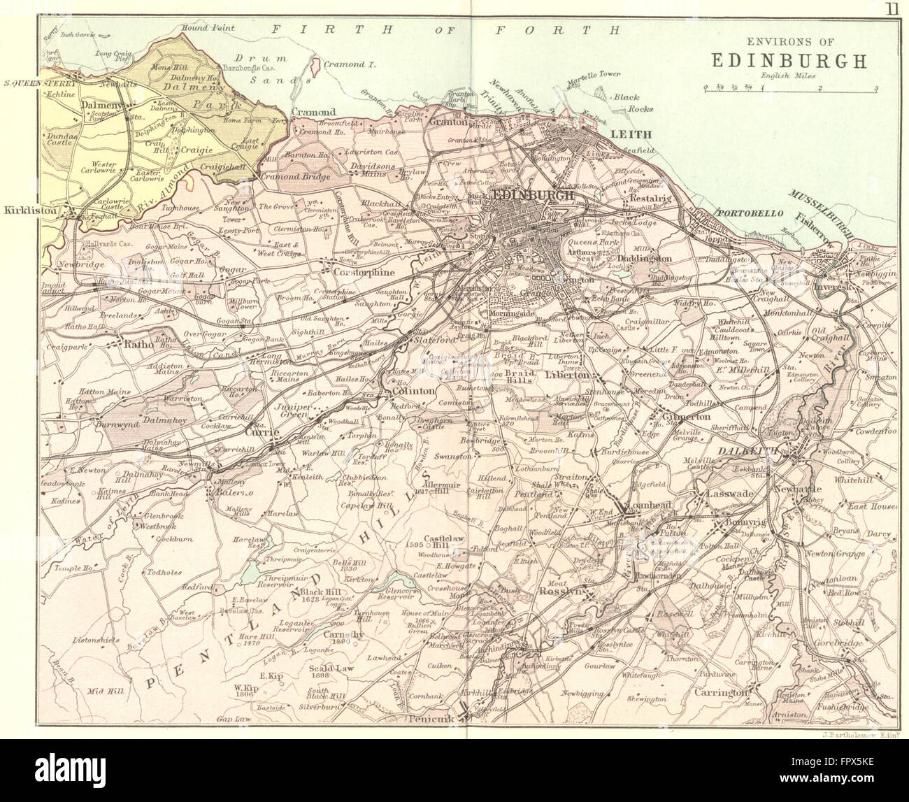 SCOTLAND: Area of Edinburgh: Philip, 1891 antique map Stock Photo - Alamy