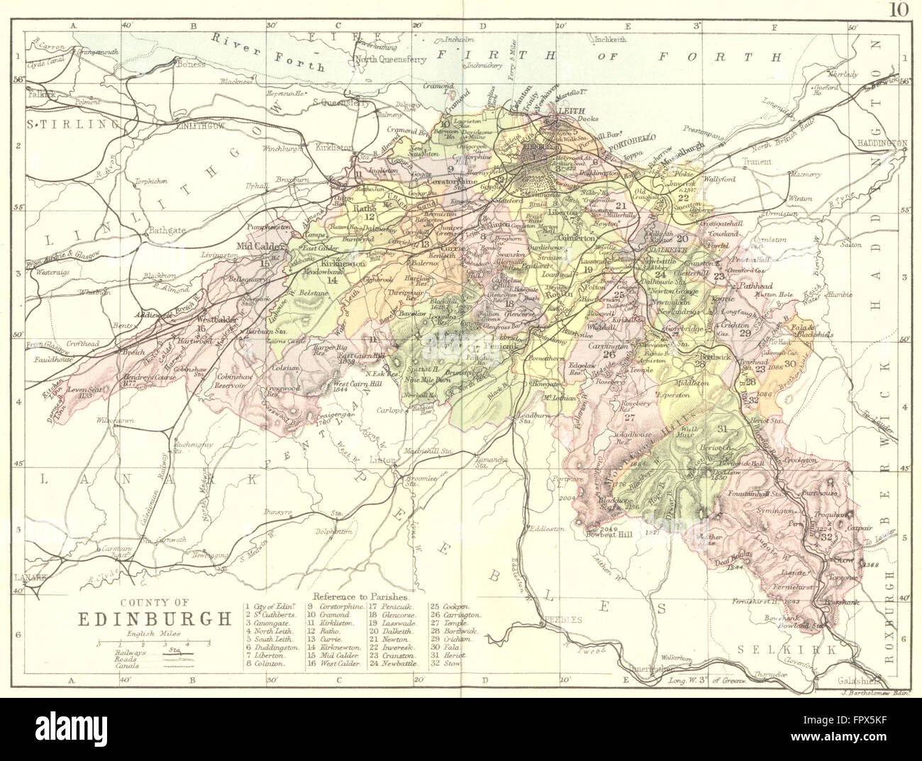 SCOTLAND: Edinburgh Area: Philip, 1891 antique map Stock Photo - Alamy