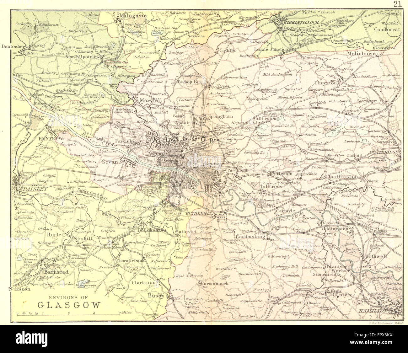 SCOTLAND: Area of Glasgow: Philip, 1891 antique map Stock Photo - Alamy