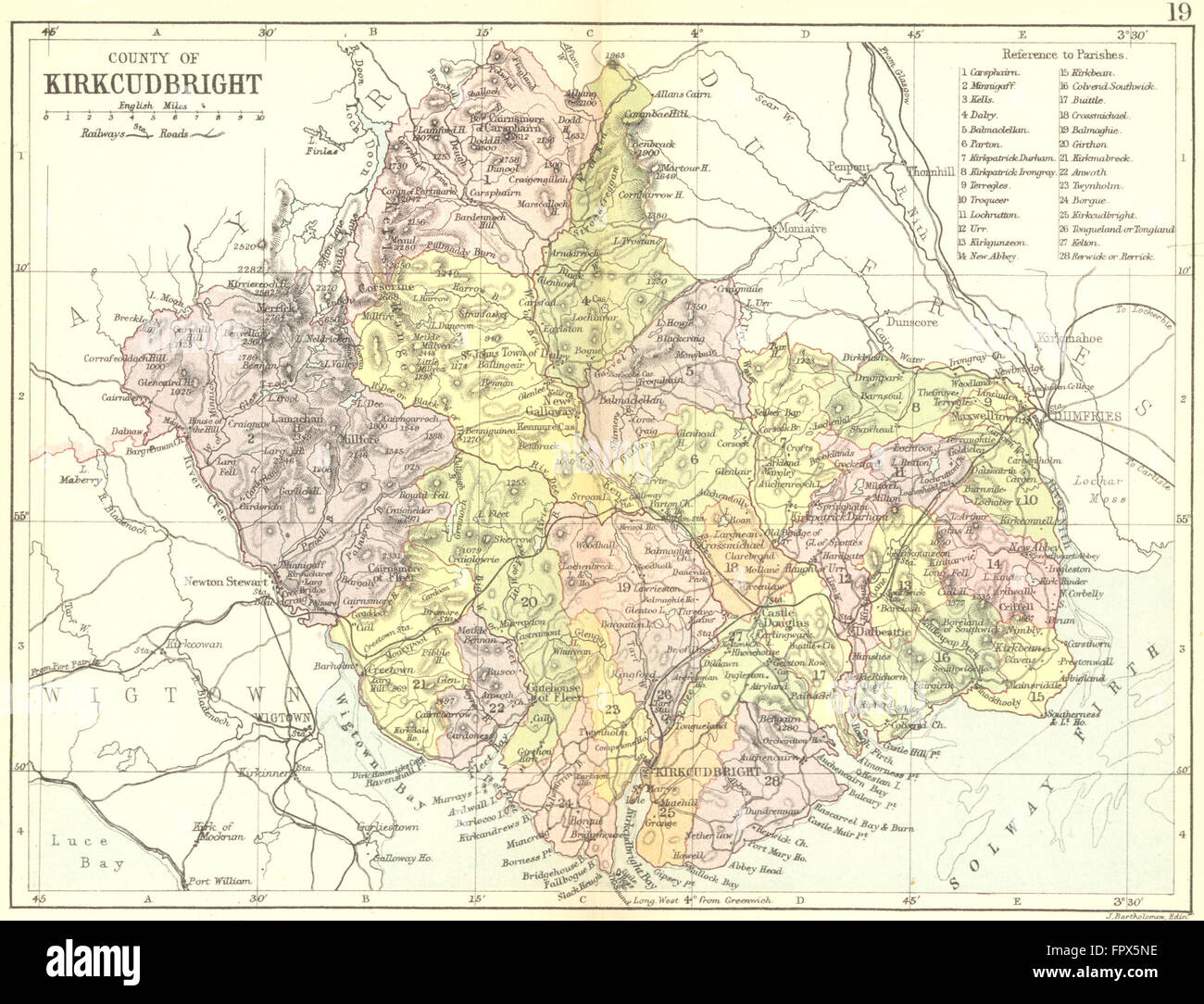 SCOTLAND: Kirkcudbright: Kirkcudbrightshire, 1891 antique map Stock ...