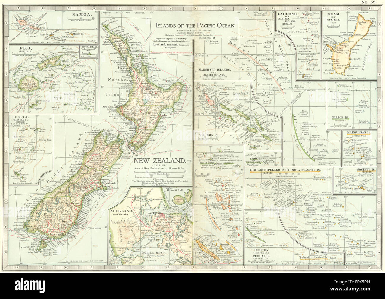 PACIFIC ISLANDS: With New Zealand: NZ OCEAN, 1903 antique map Stock ...