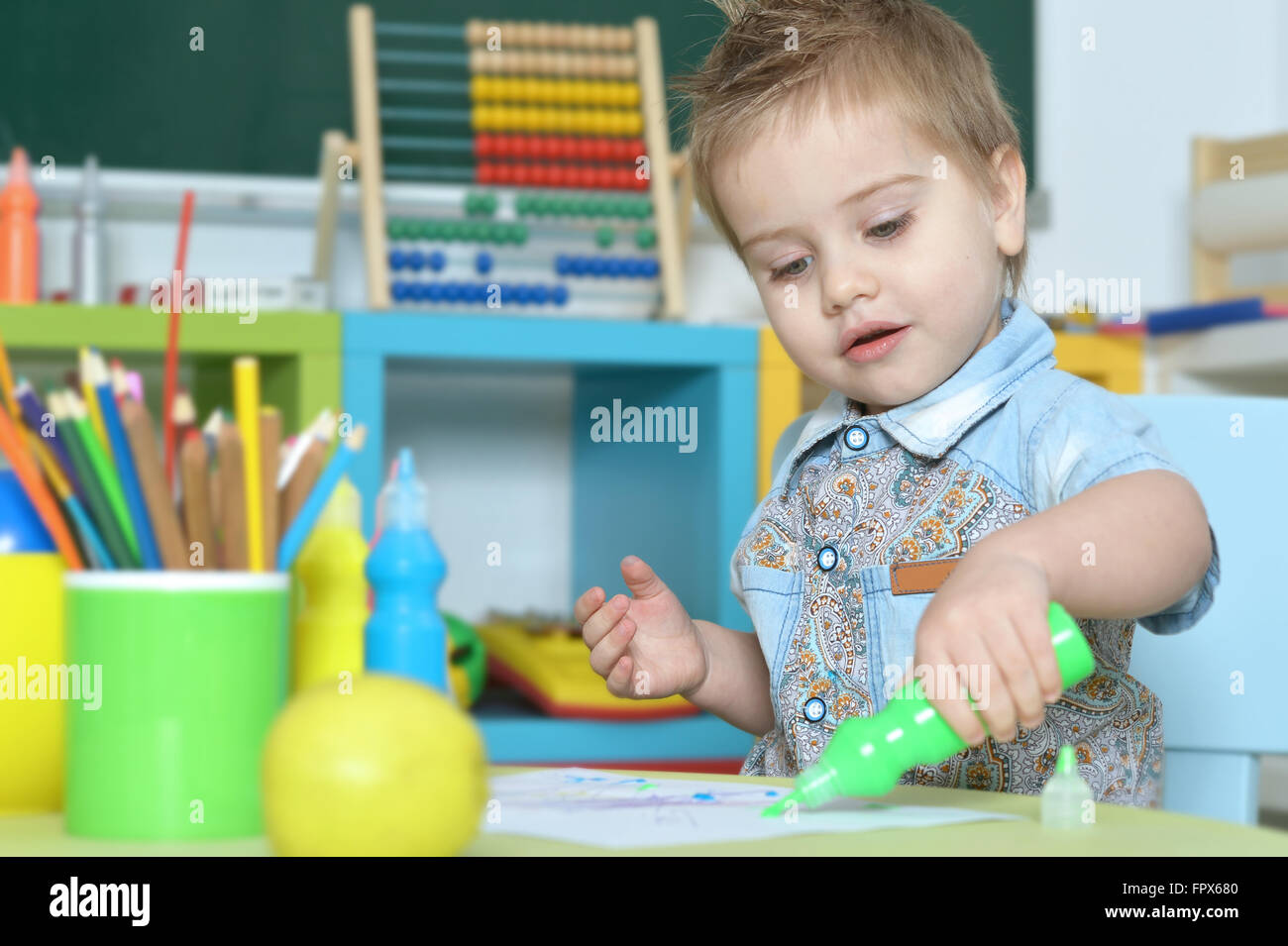 cute little boy drawing Stock Photo - Alamy