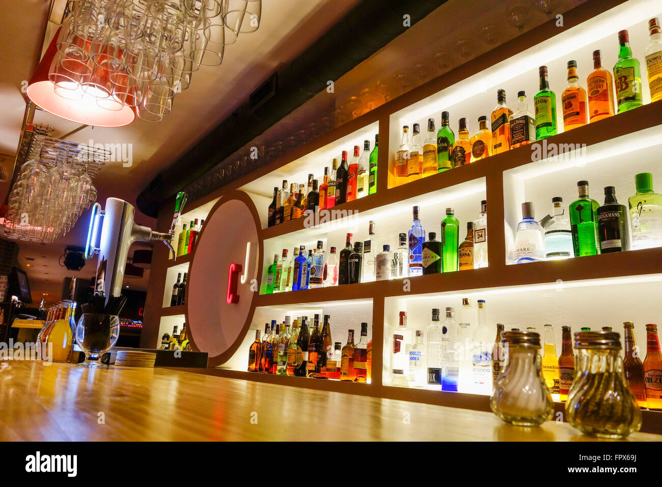 Bottles spirits on bar shelf hi-res stock photography and images - Alamy
