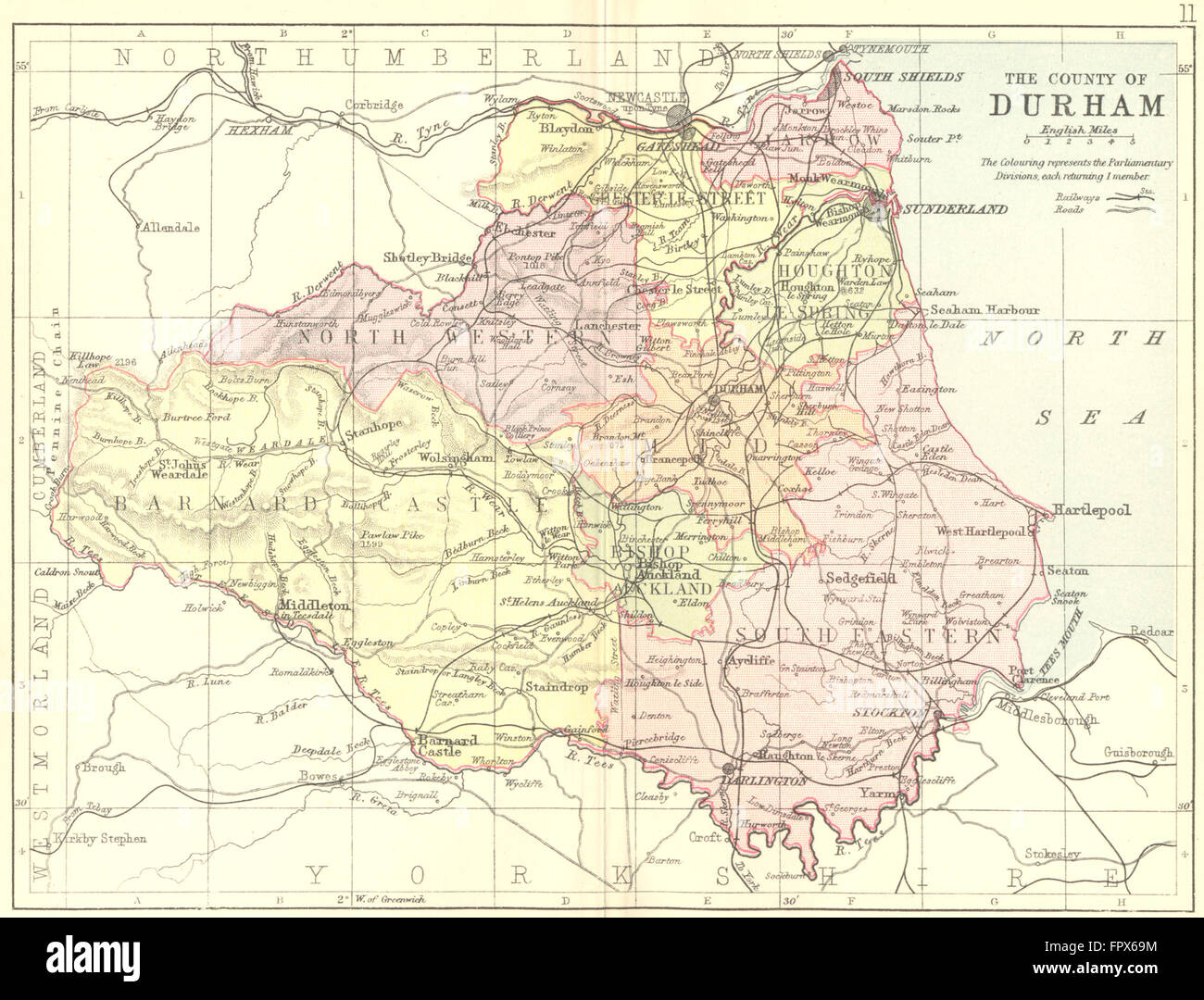 County durham antique county map hi-res stock photography and images ...