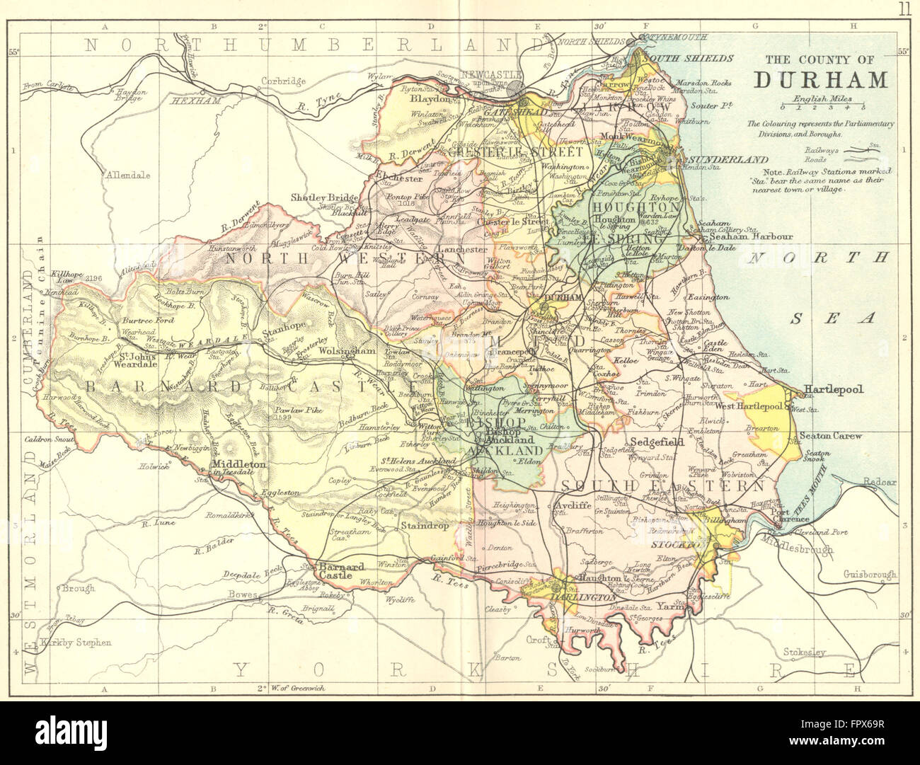 DURHAM: Philip, 1898 antique map Stock Photo - Alamy