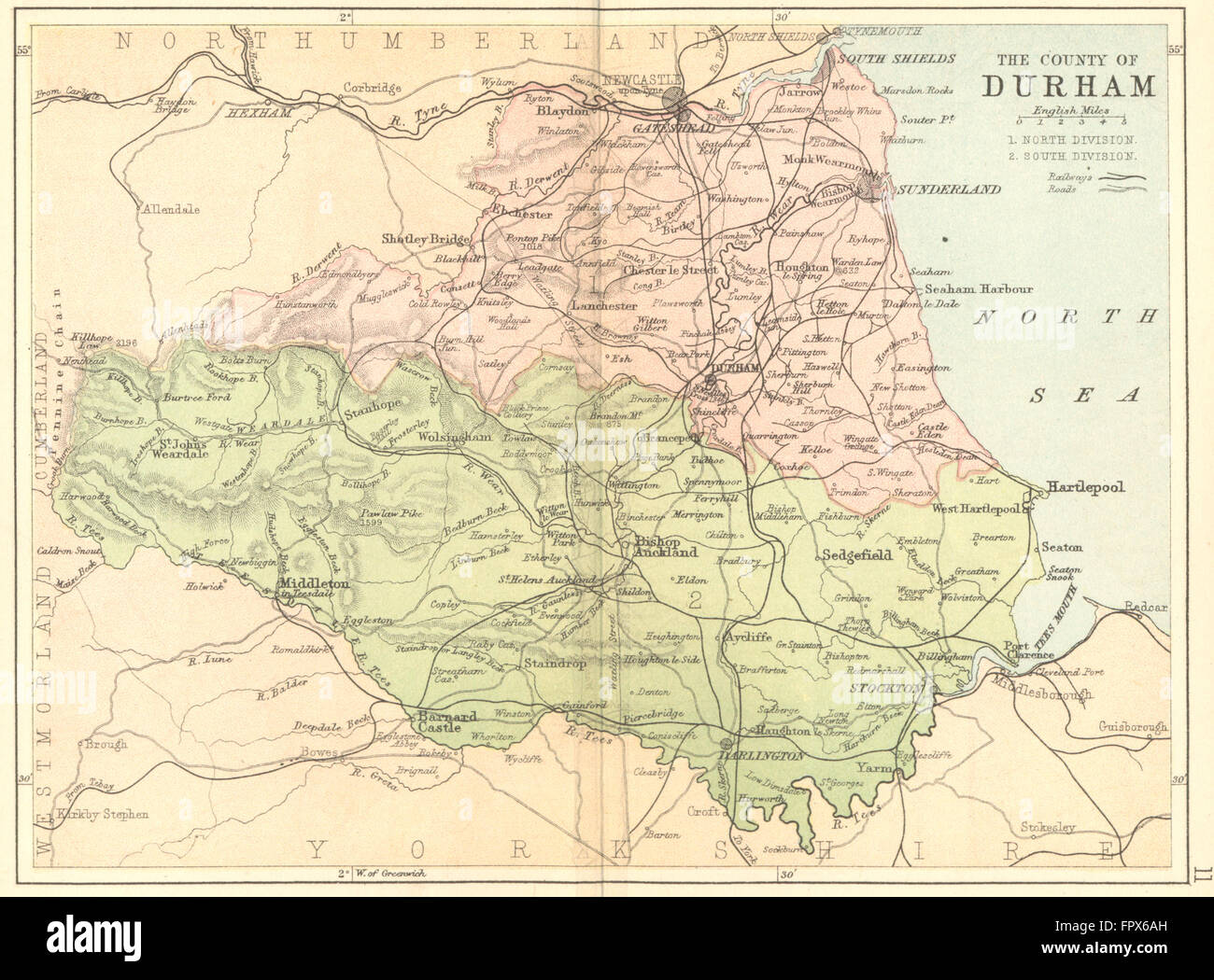 DURHAM: Philip, 1873 antique map Stock Photo - Alamy