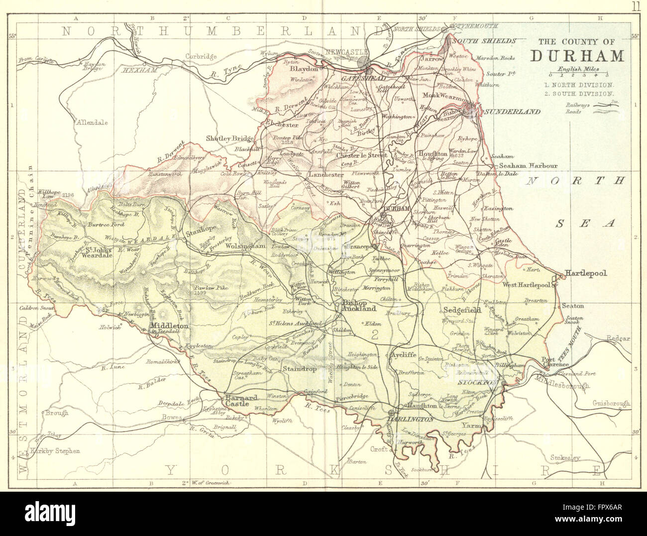 DURHAM: Philip, 1876 antique map Stock Photo - Alamy