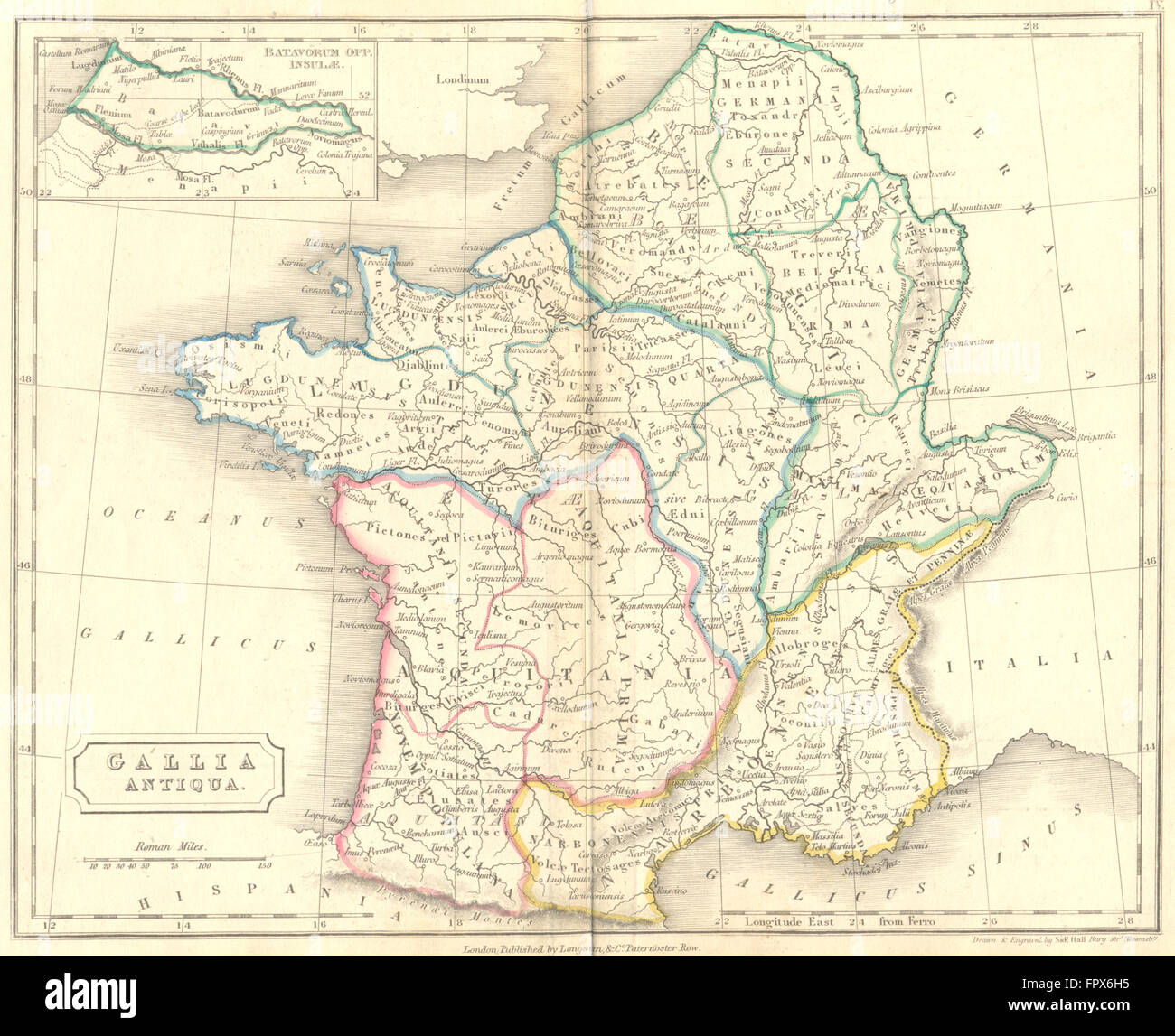 FRANCE: Ancient Roman Gaul Gallia Antiqua: Hall, 1830 antique map Stock ...
