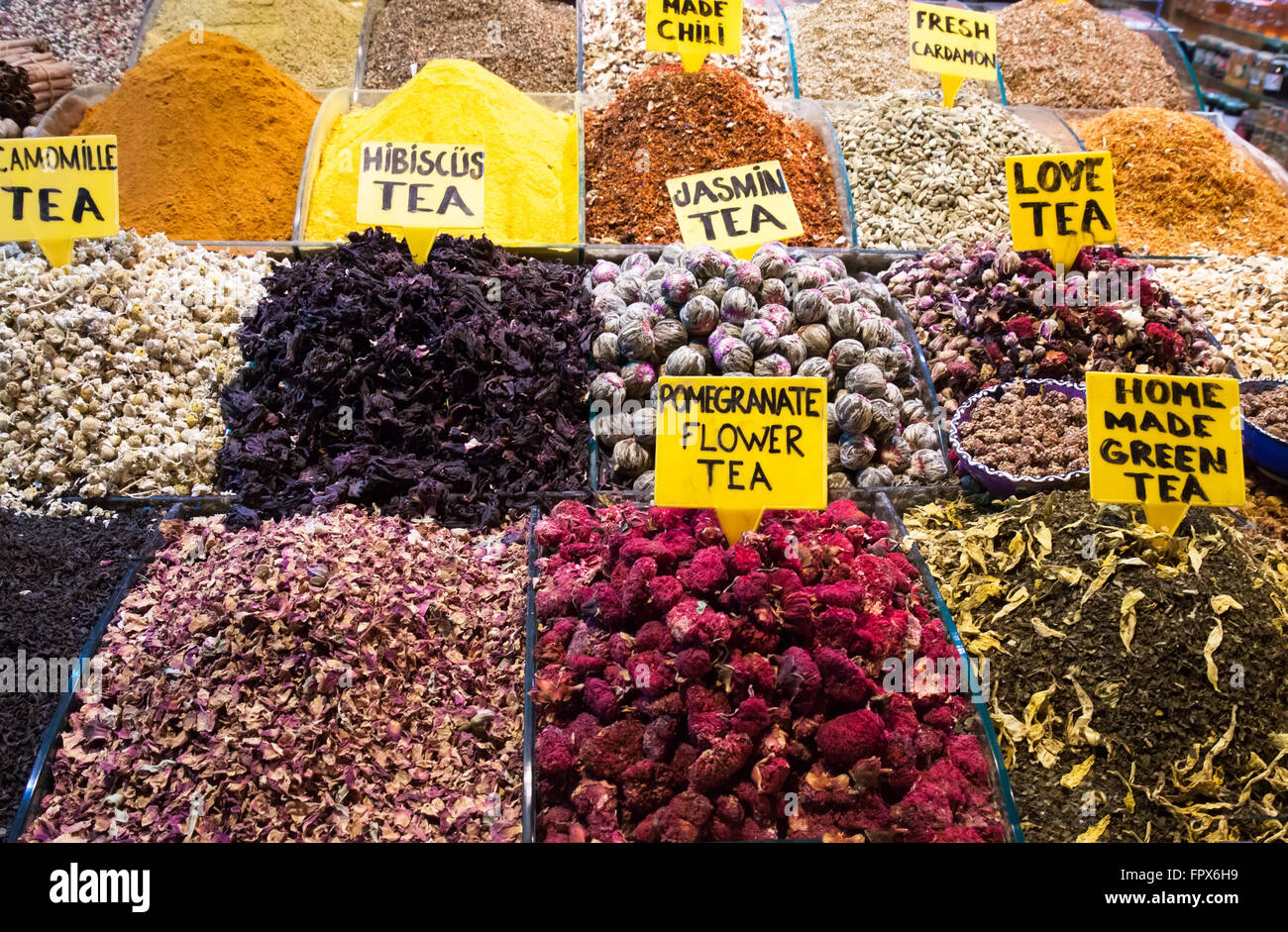 Teas and Spices on Egyptian and the Grand Bazaar in Istanbul. Turkey ...