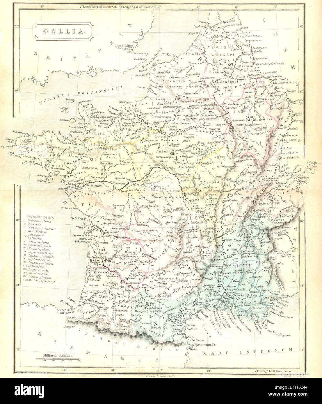 FRANCE: Ancient Roman Gaul Gallia Antiqua: Hall, 1861 antique map Stock ...