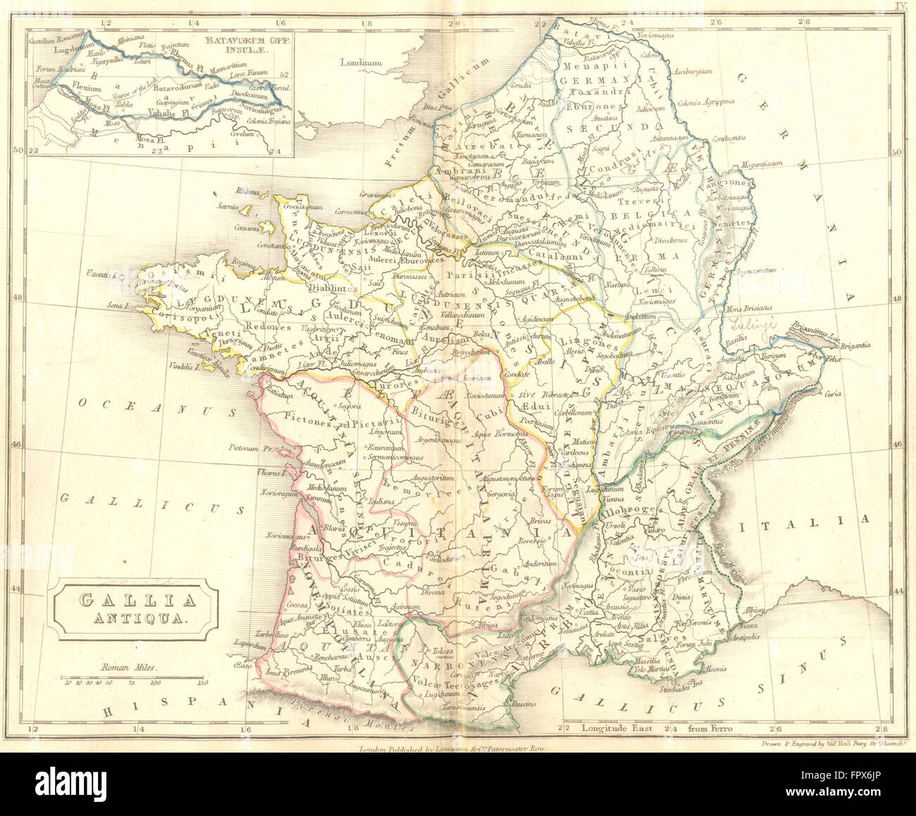 FRANCE: Ancient Roman Gaul Gallia Antiqua: Hall, 1830 antique map Stock ...