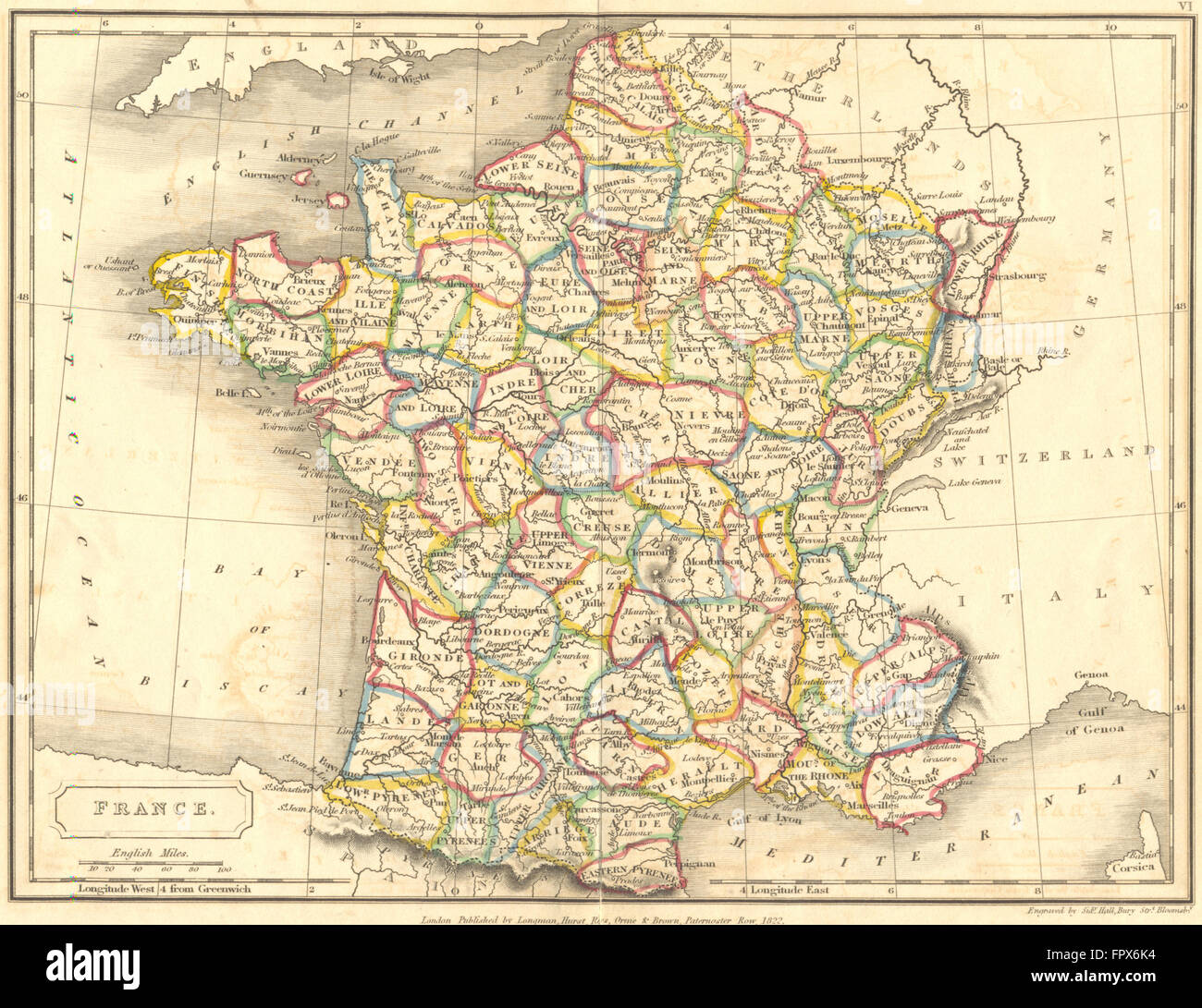 FRANCE: Butler Hall, 1822 antique map Stock Photo - Alamy