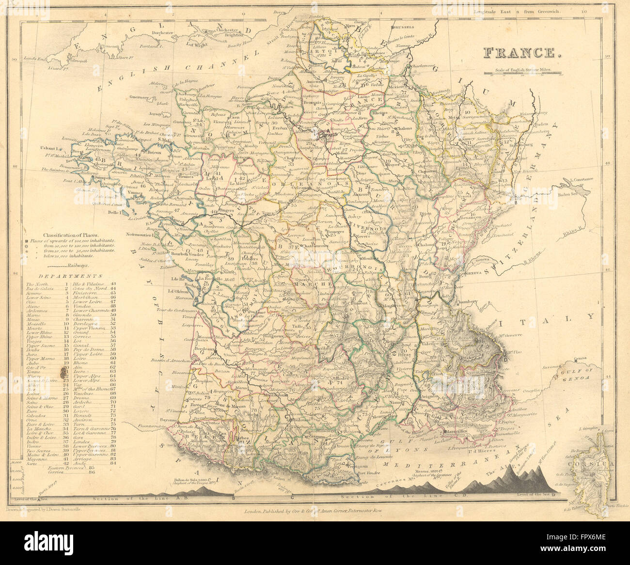 FRANCE: Dower Orr Mountains, 1840 antique map Stock Photo - Alamy