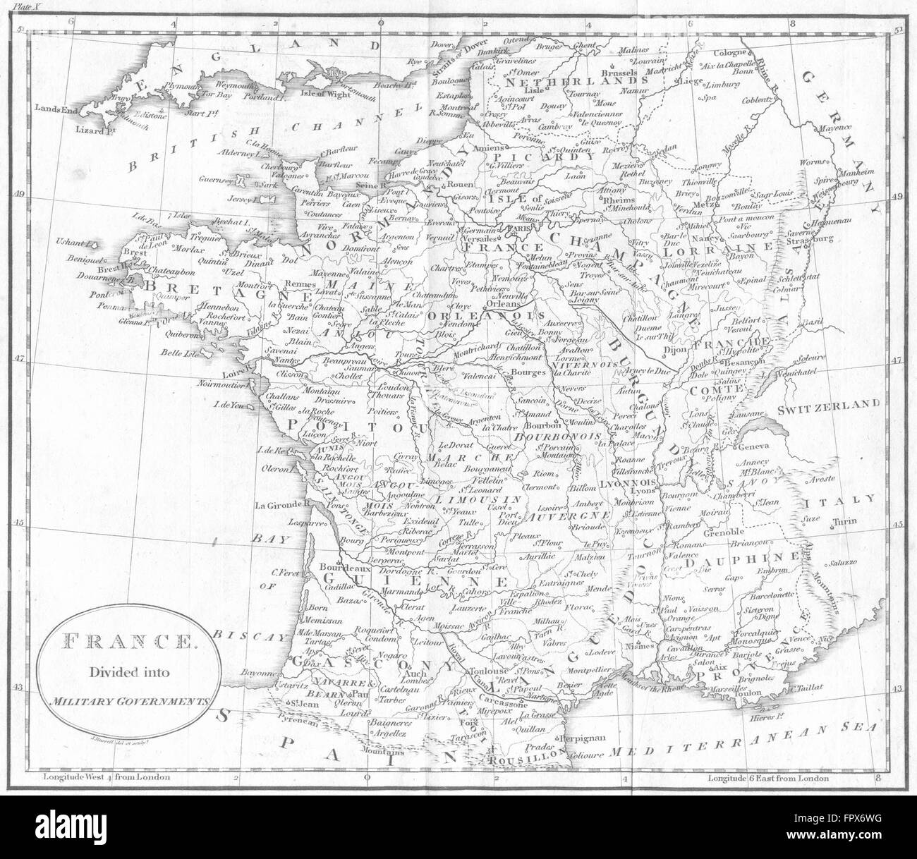 FRANCE: Military Governments: Guthrie, 1808 antique map Stock Photo - Alamy