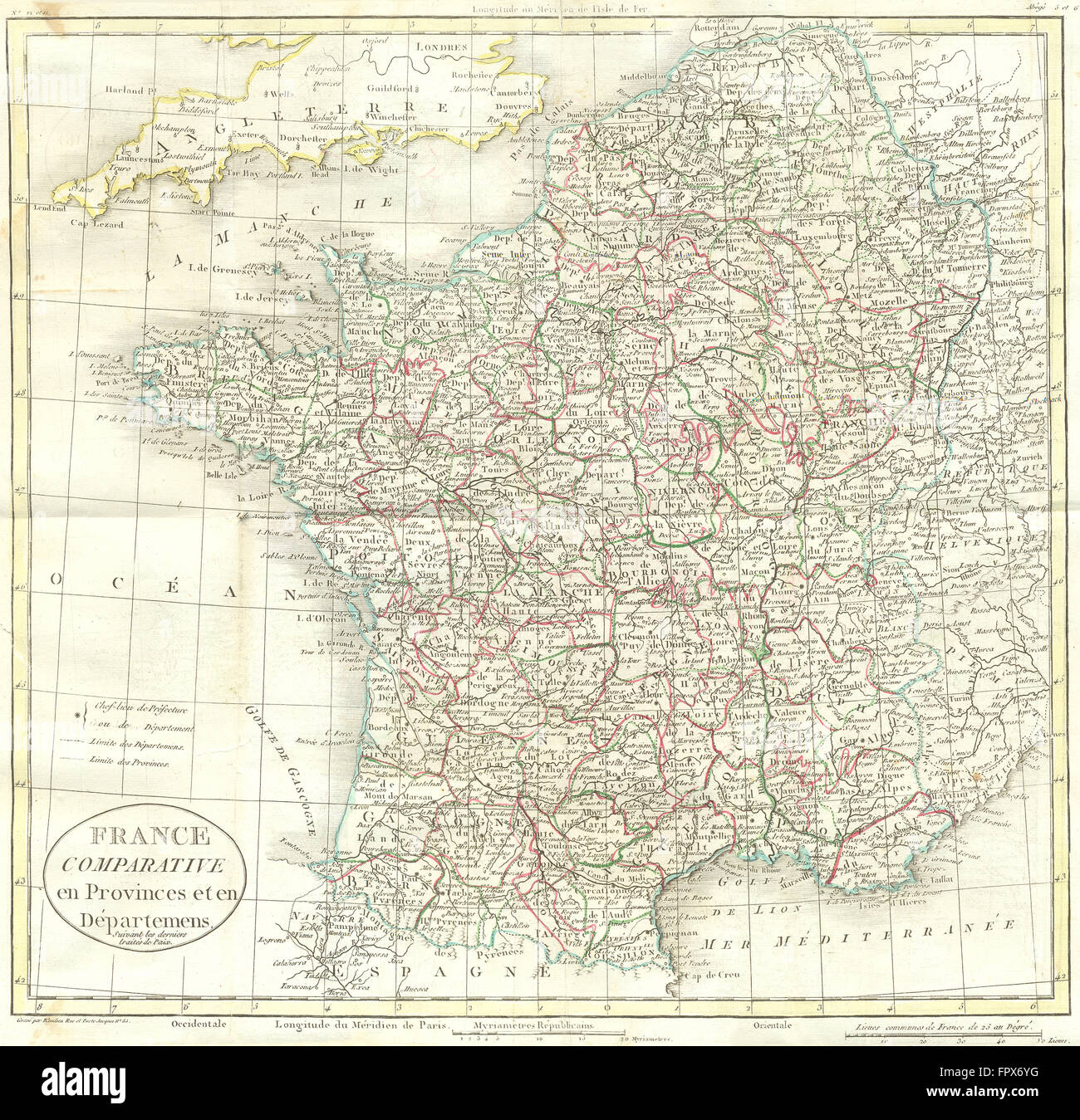 FRANCE: Provinces Departements: Langlois Guthrie, 1802 antique map ...