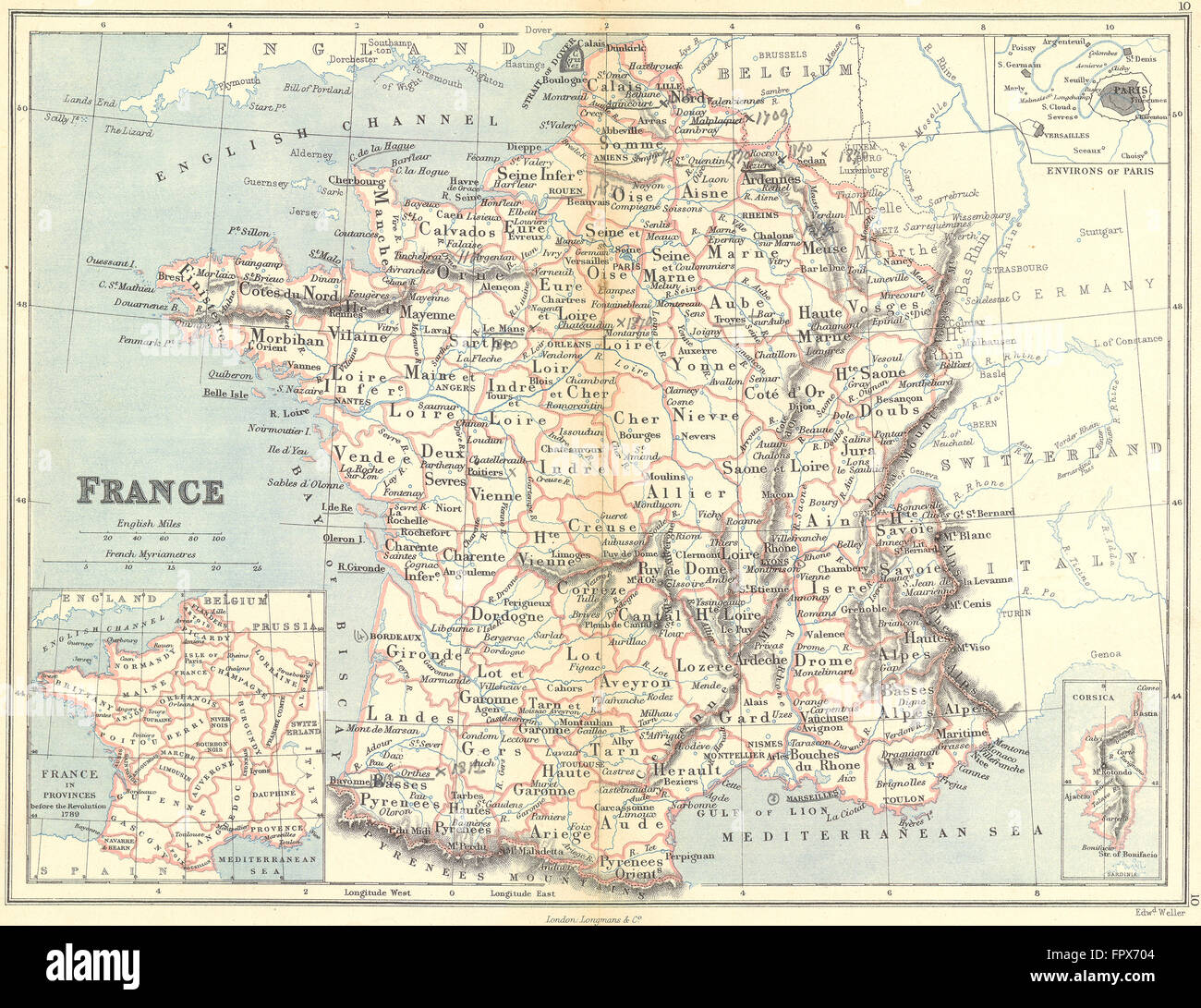 FRANCE: Longman Weller, 1882 antique map Stock Photo - Alamy