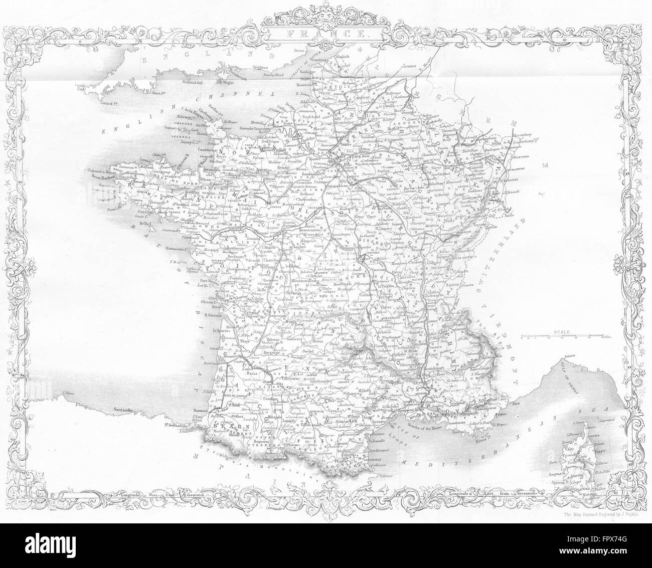FRANCE: Rapkin Wright, 1860 antique map Stock Photo - Alamy
