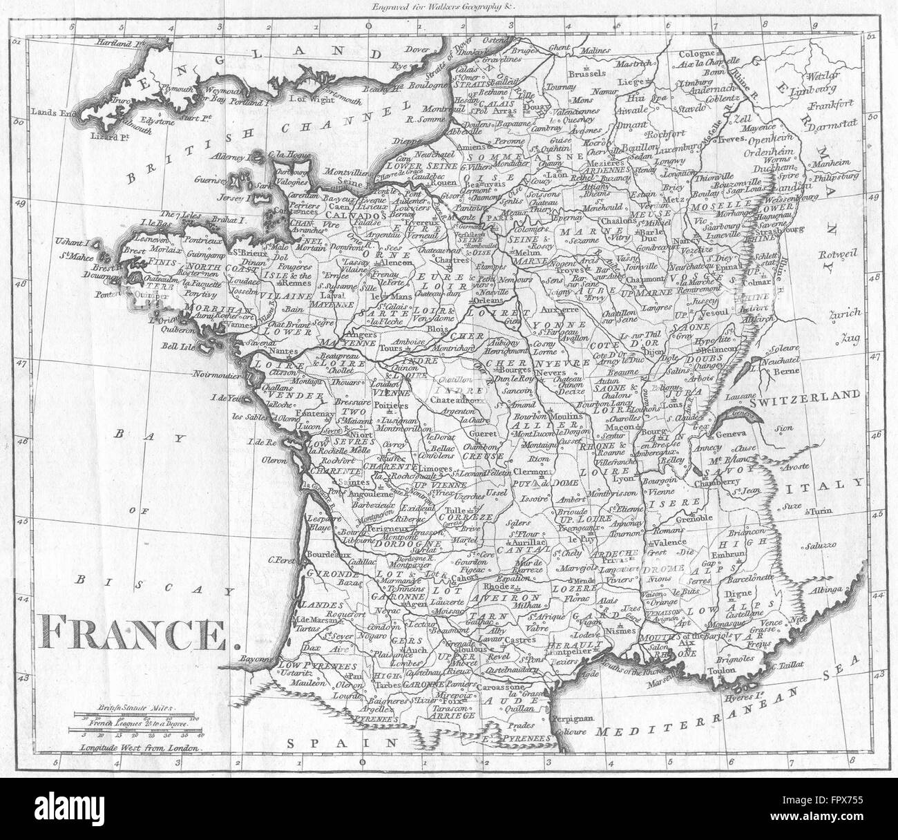 FRANCE: Walker, 1810 antique map Stock Photo - Alamy