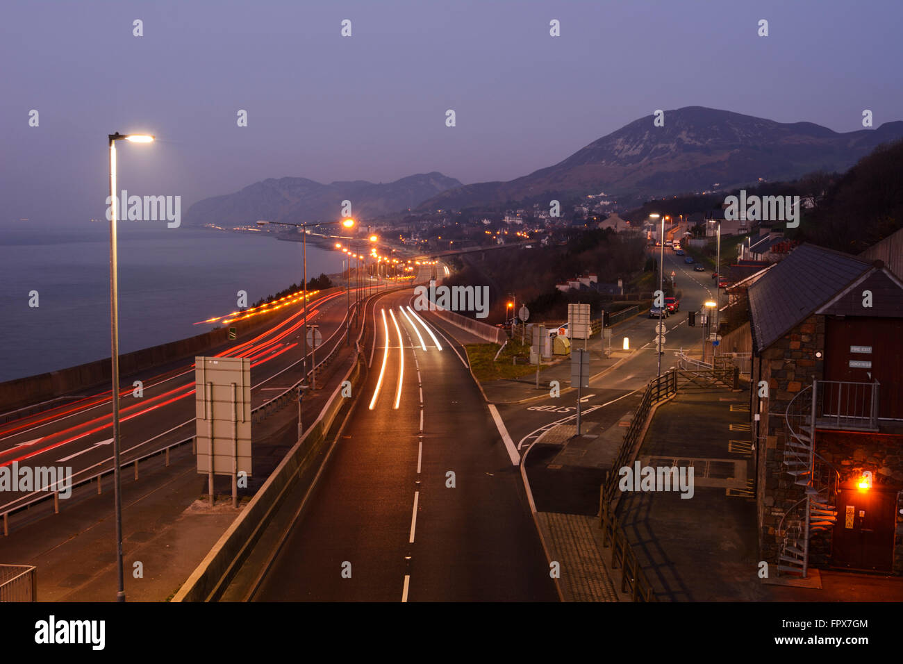 Traffic light trails on the A55 North Wales Coast Road Stock Photo - Alamy