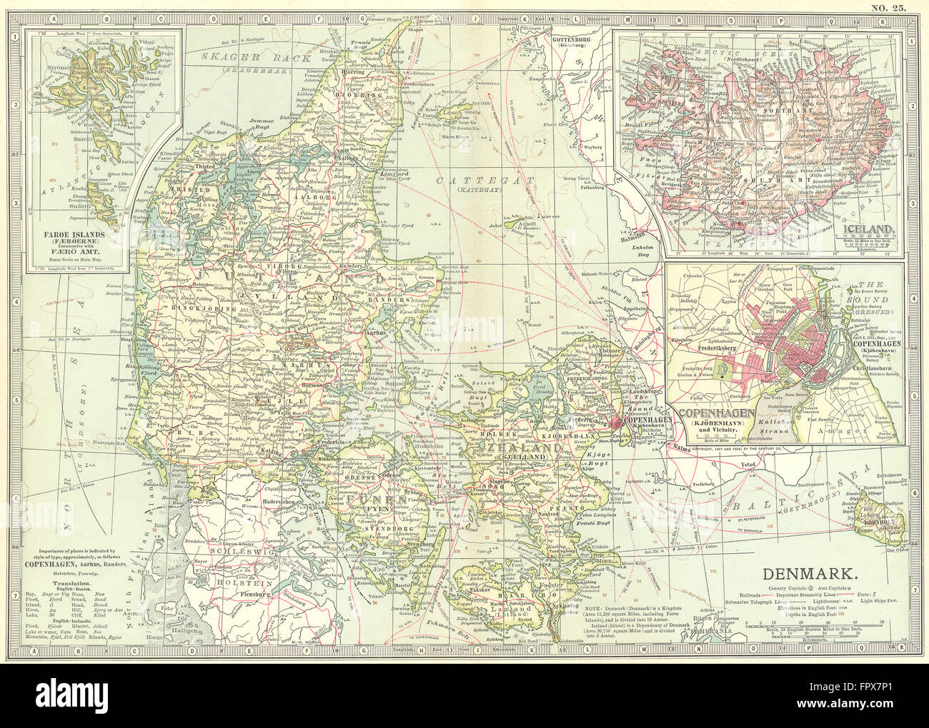 DENMARK: & Iceland: Copenhagen Faroes, 1903 antique map Stock Photo - Alamy