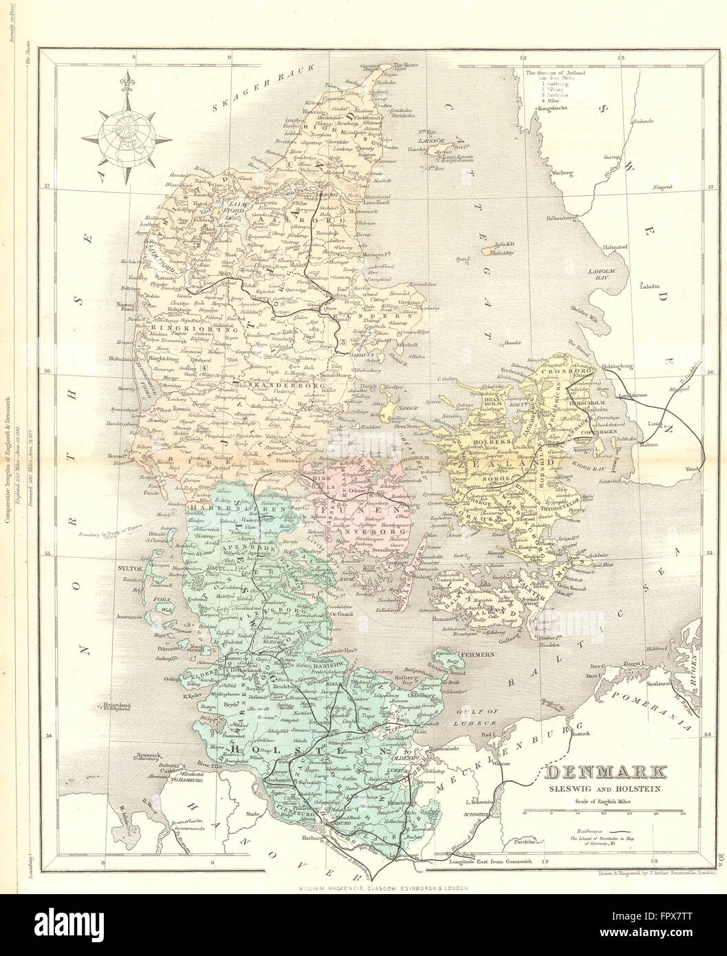DENMARK: Sleswig & Holsetin: Mackenzie, 1868 antique map Stock Photo ...
