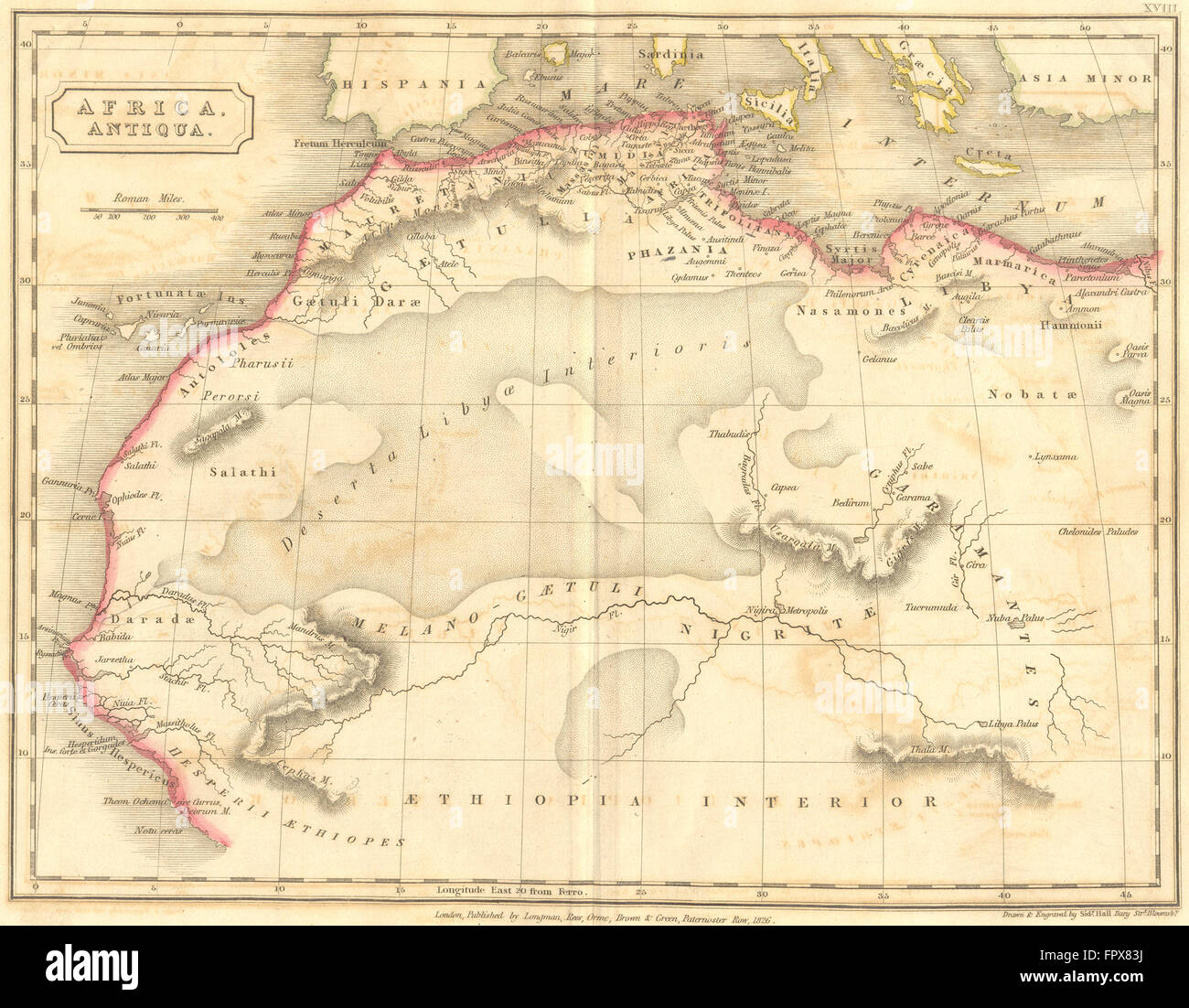 AFRICA: Antiqua: North: Butler Hall Classical, 1826 antique map Stock ...