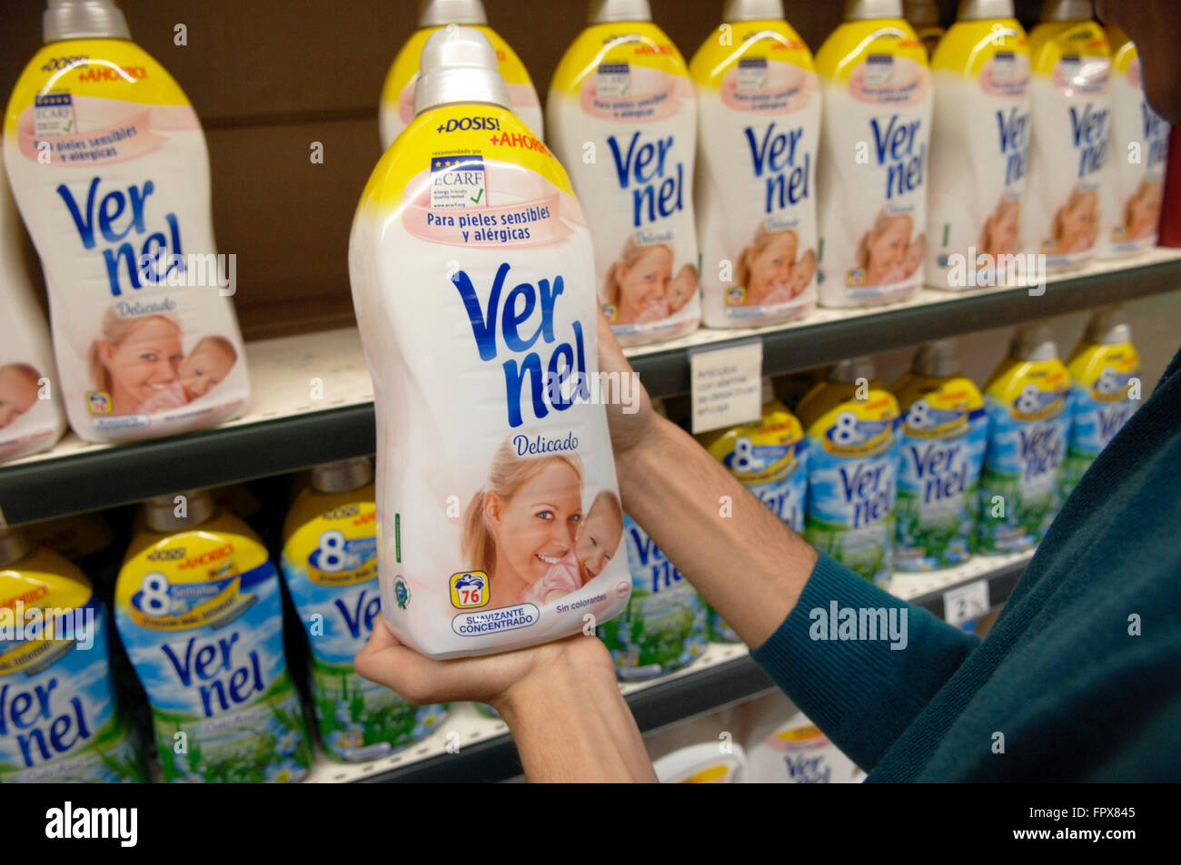 Vernel Fabric Softener being held by customer in a Carrefour ...