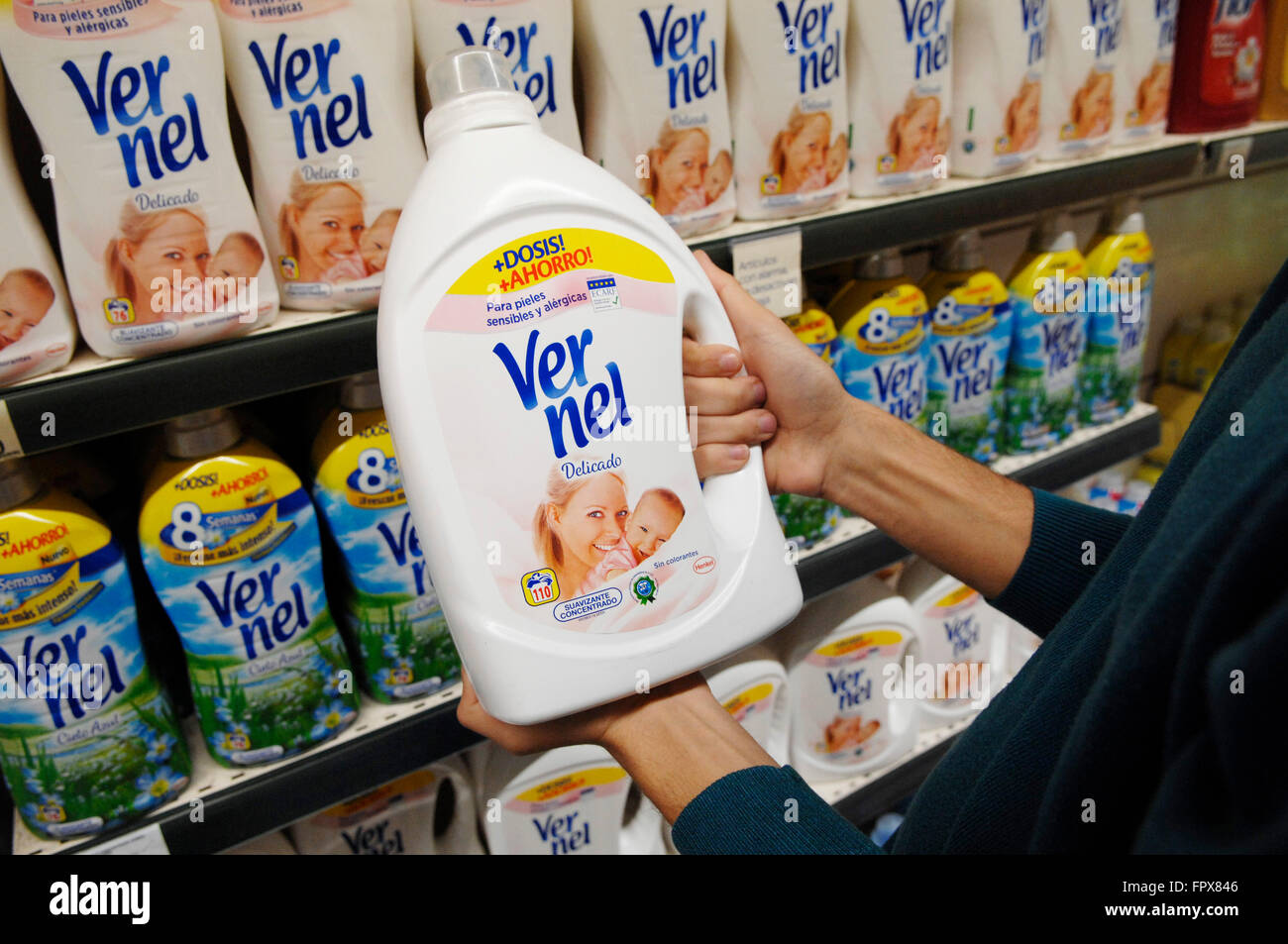 Vernel Fabric Softener being held by customer in a Carrefour ...