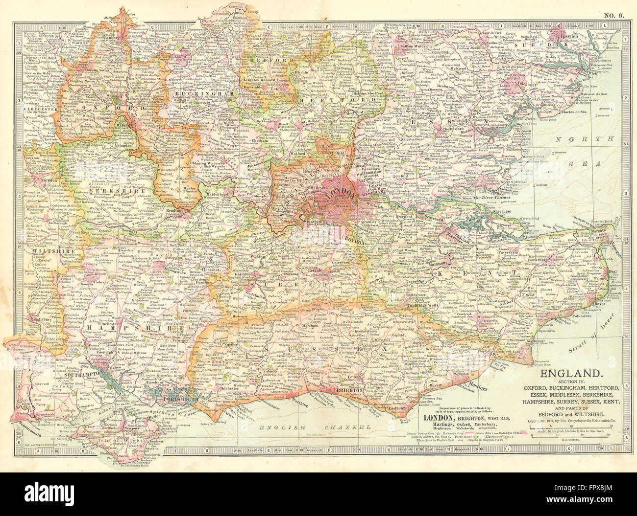 SE ENGLAND: Home Counties: Inc Bucks Essex, Middx, 1903 antique map ...